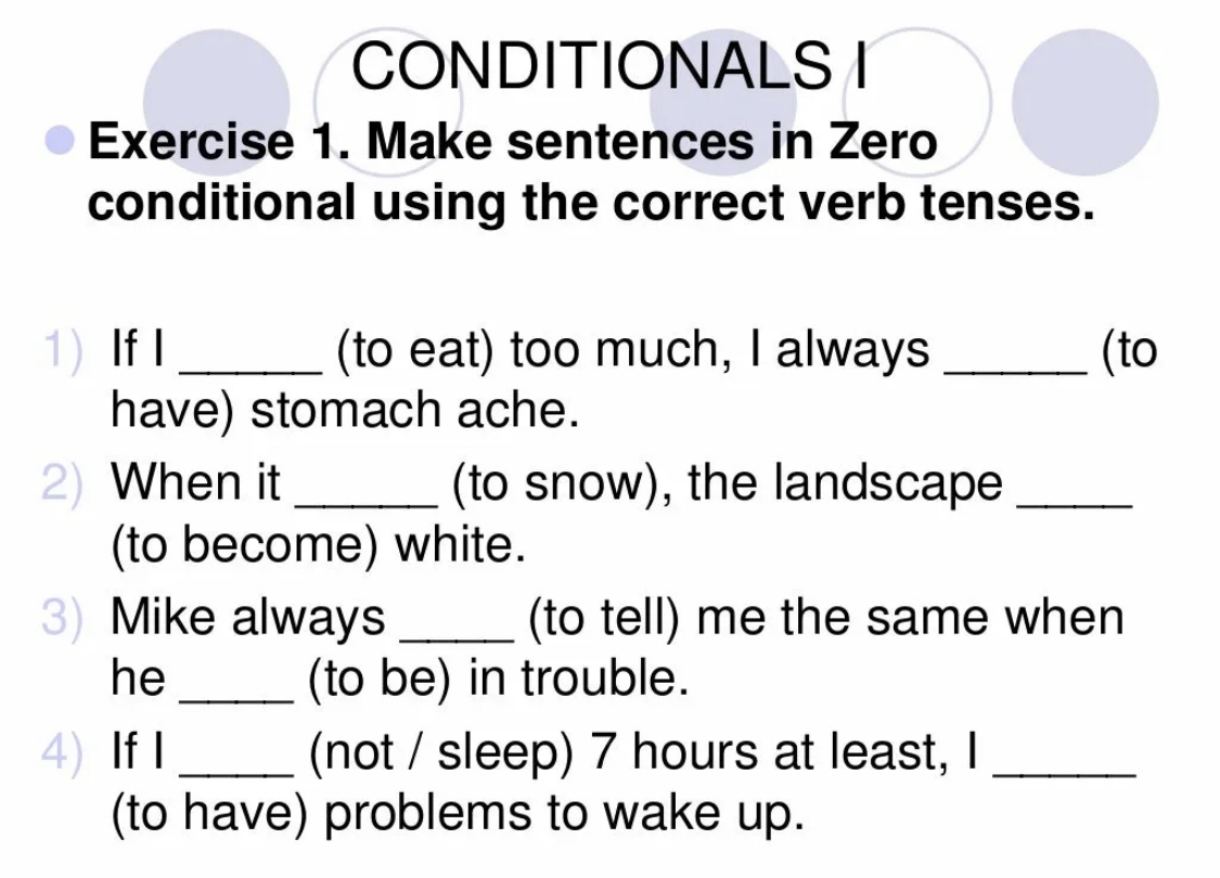 Fill in the blanks in the sentences using the zero conditional, providing the correct verb tenses.