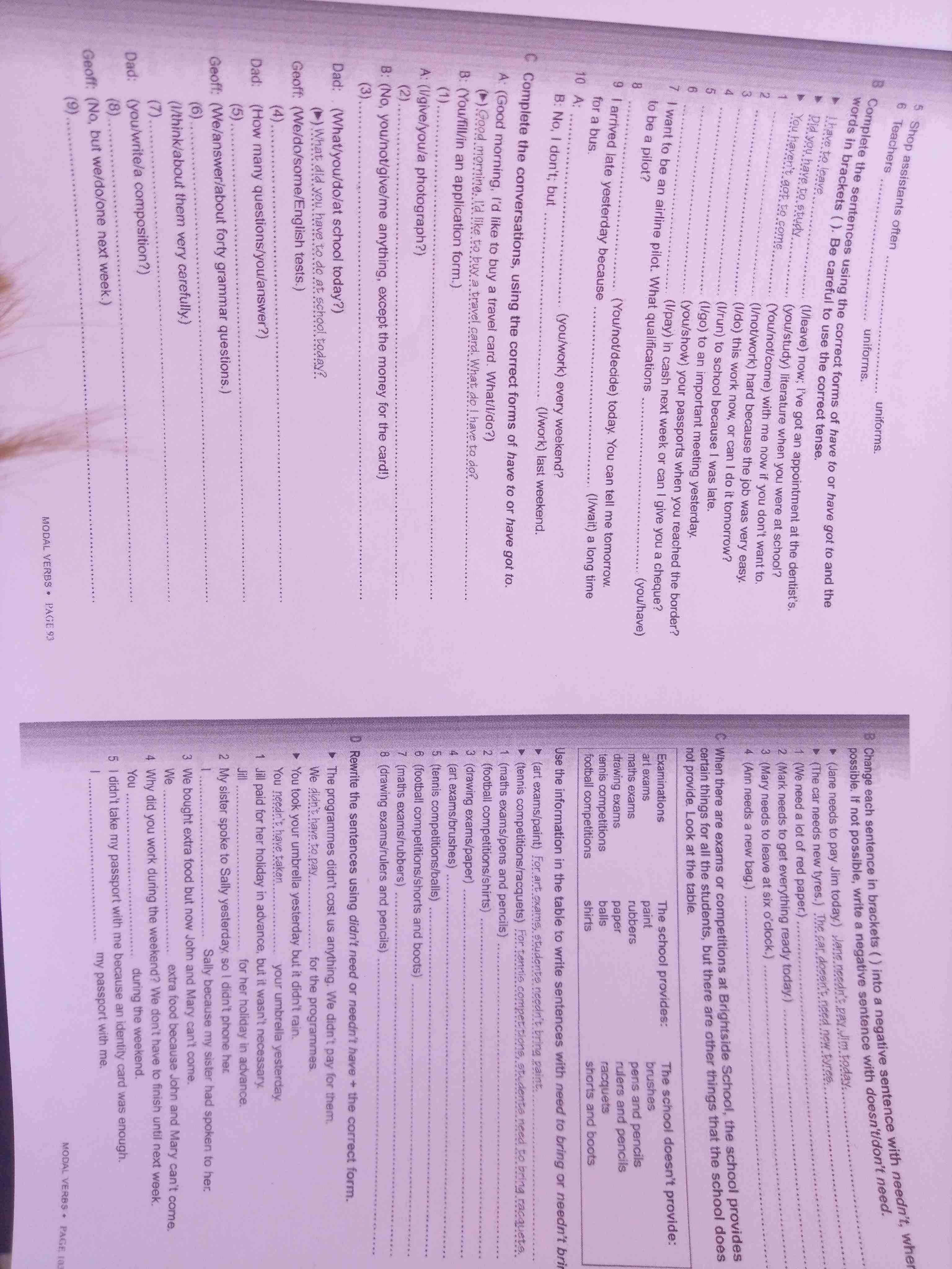 0 Rewrite the sentences using didn't need or needn't have + the correct ...