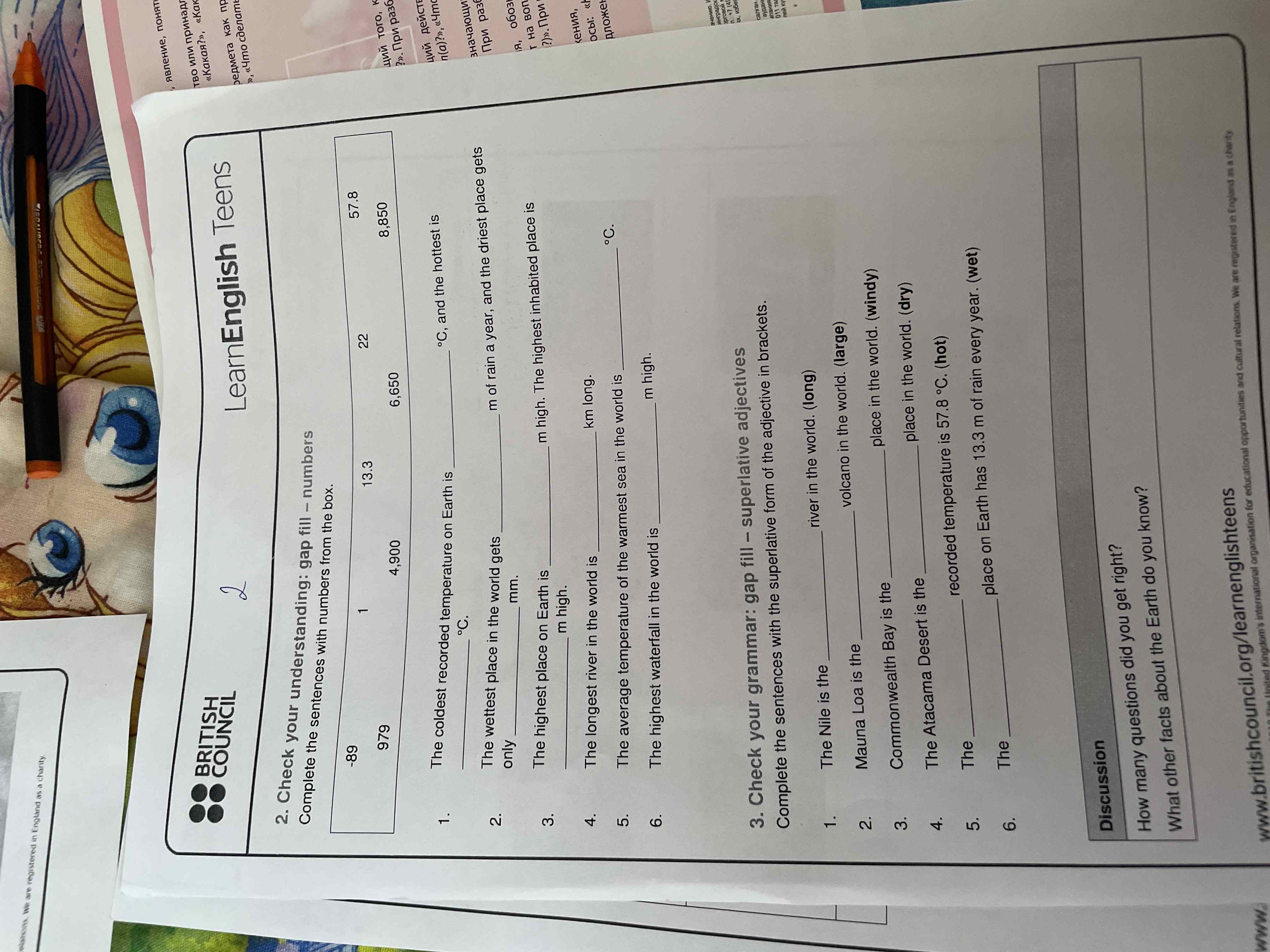 2. Check your understanding: gap fill – numbers Complete the sentences with numbers from the box.