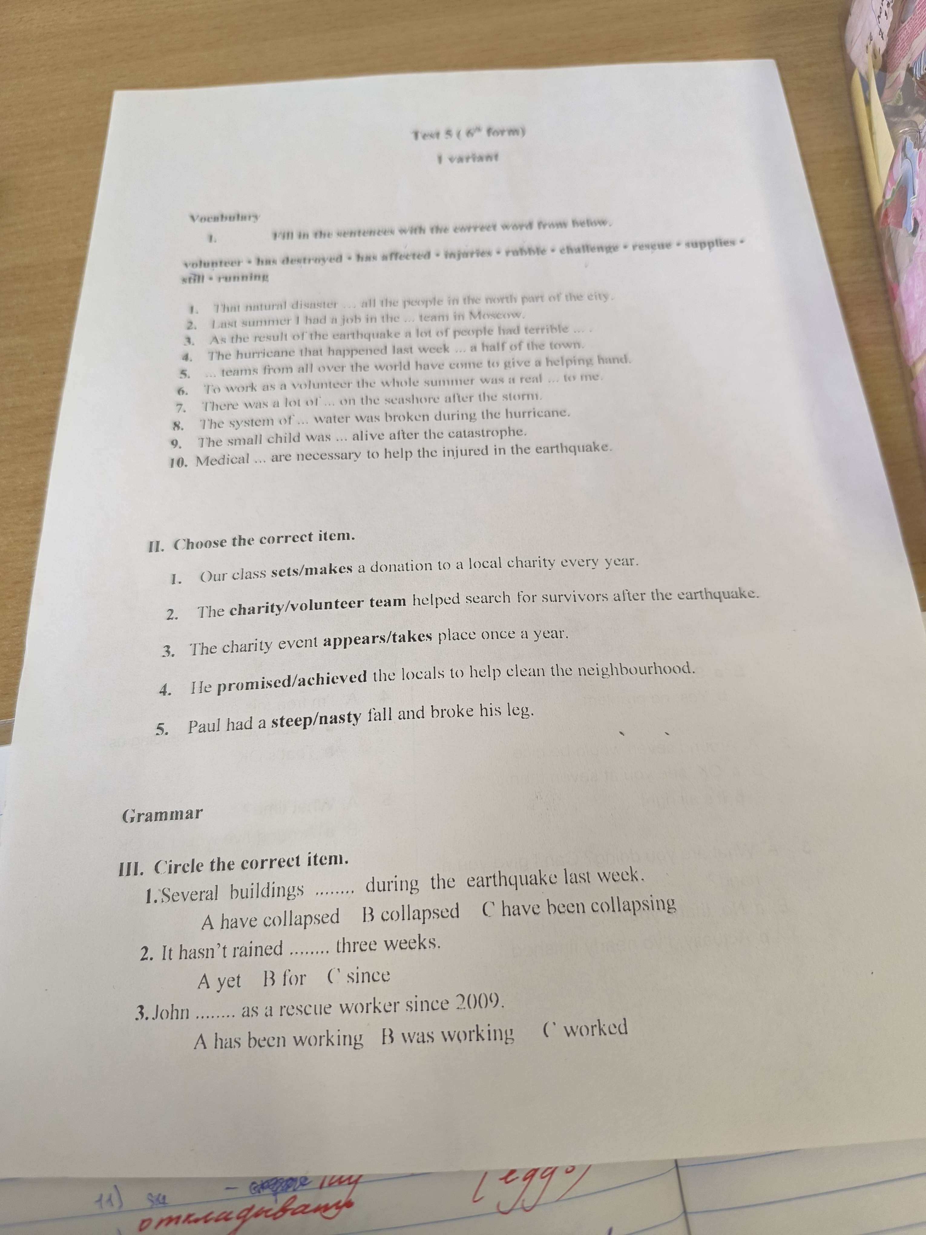 Vocabulary. Fill in the sentences with the correct word from below ...