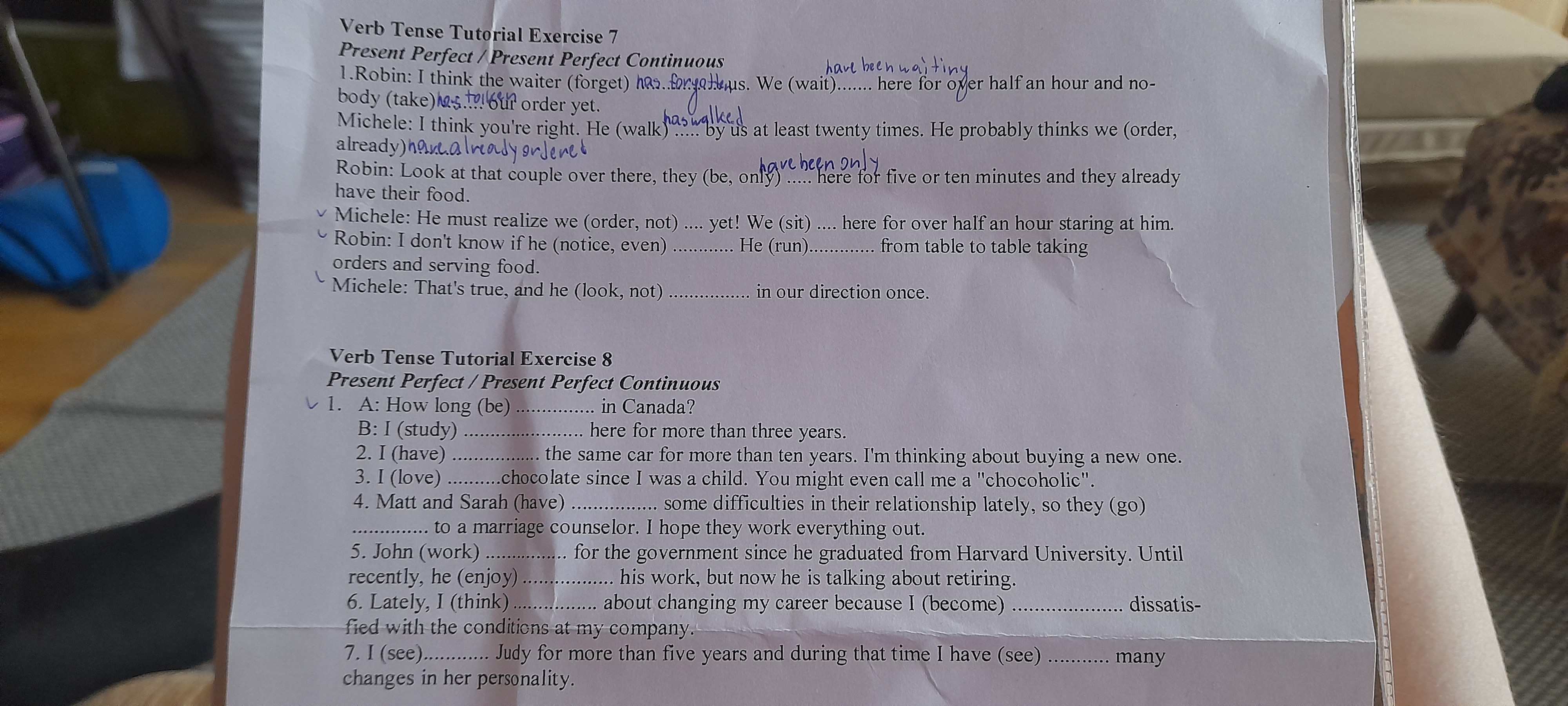 Verb Tense Tutorial Exercise 7 Present Perfect / Present Perfect ...