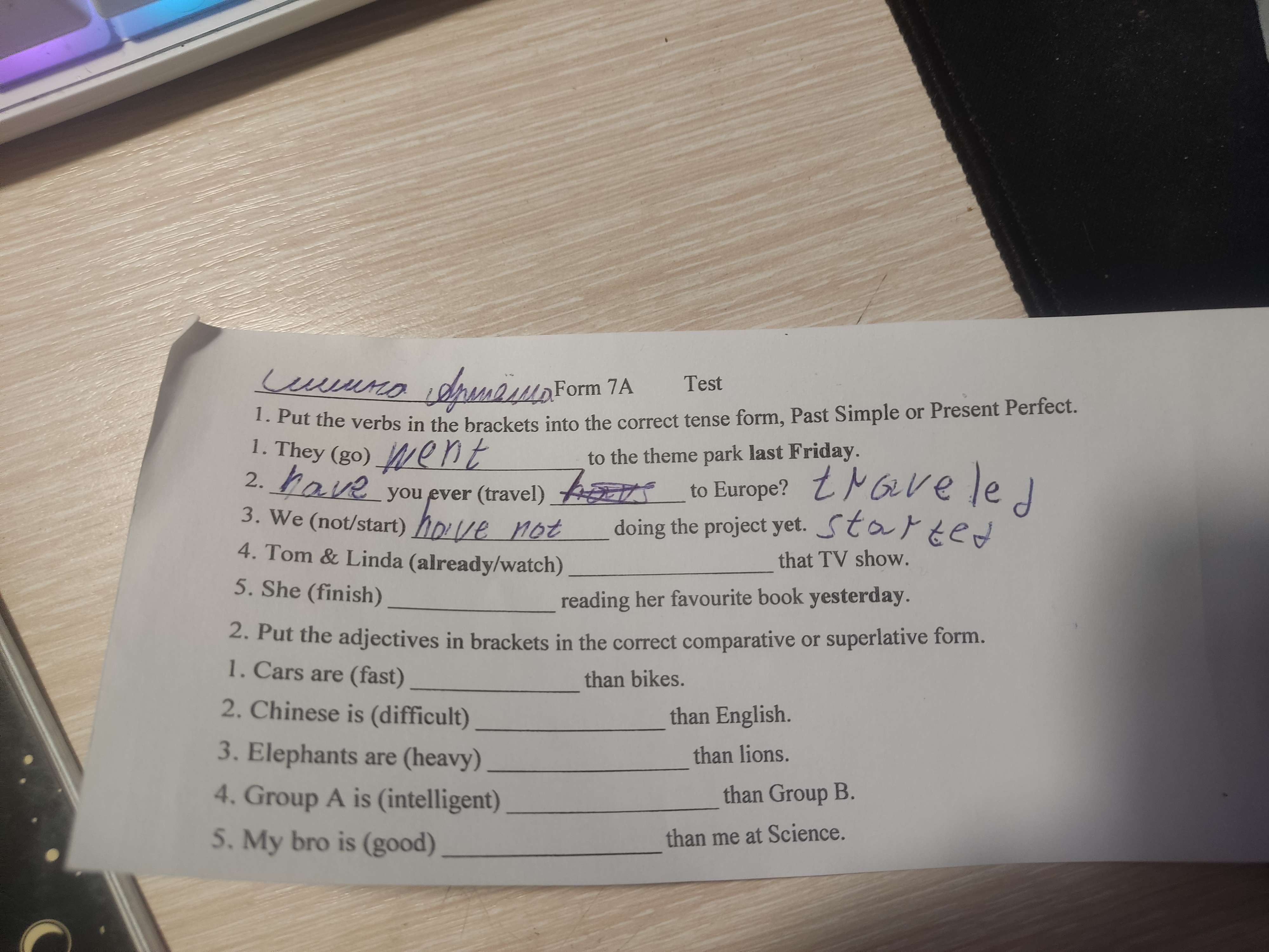 1. Put the verbs in the brackets into the correct tense form, Past ...
