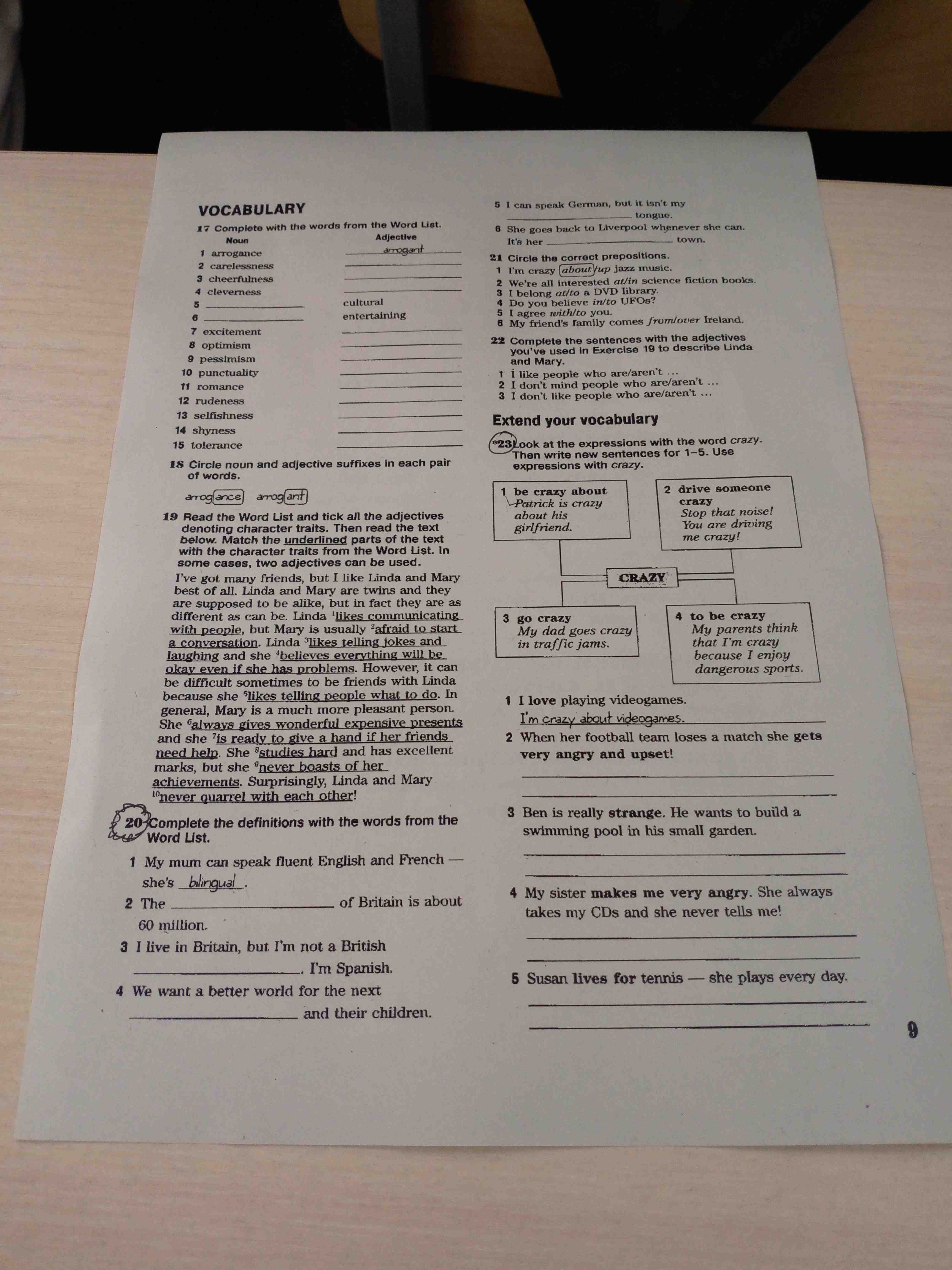 19 Read the Word List and tick all the adjectives denoting character ...