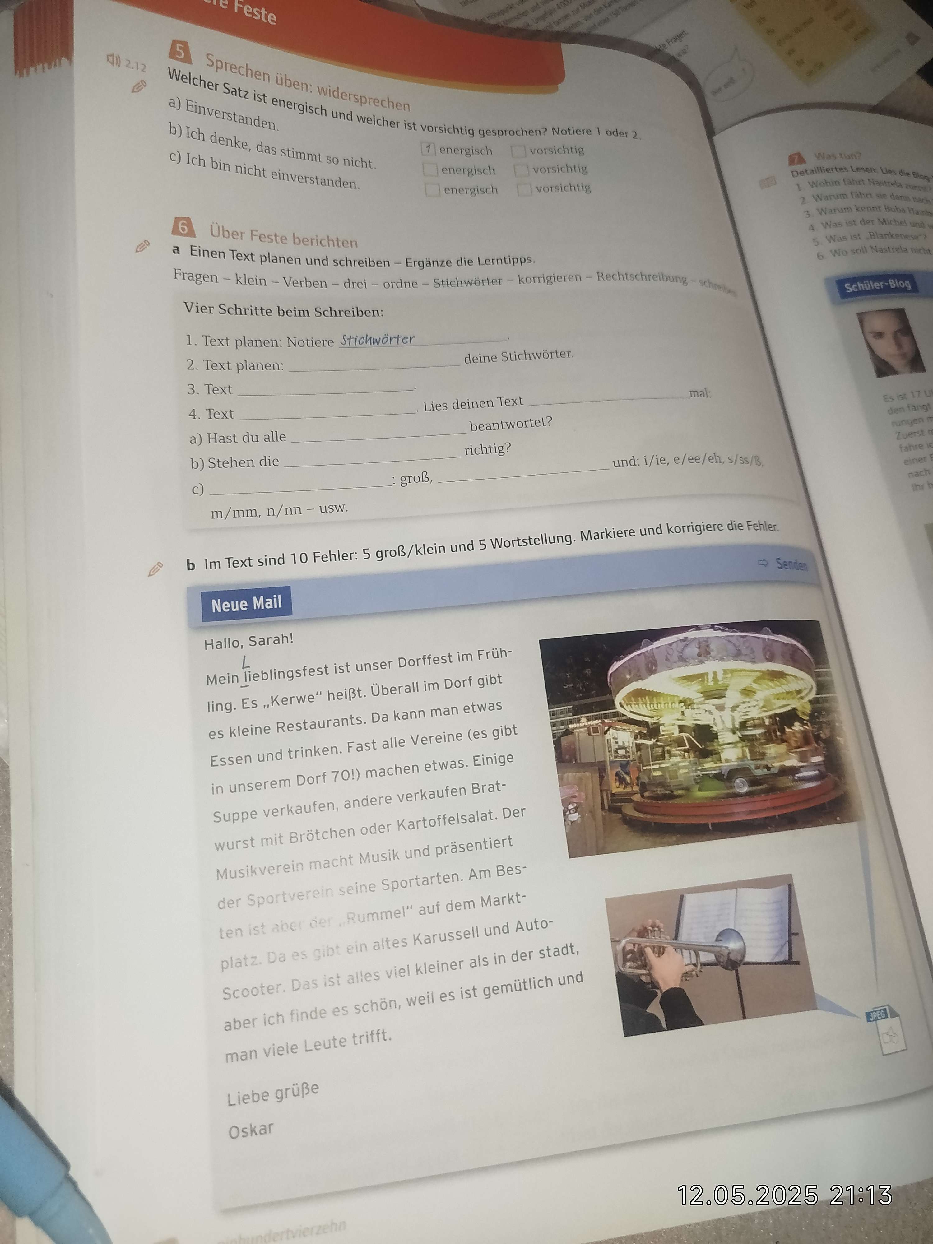 6 Über Feste berichten a Einen Text planen und schreiben - Ergänze die ...